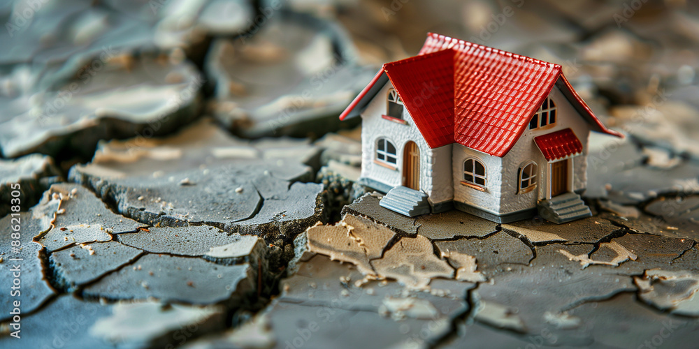 Earthquake disaster House safety insurance concept with House miniature ...