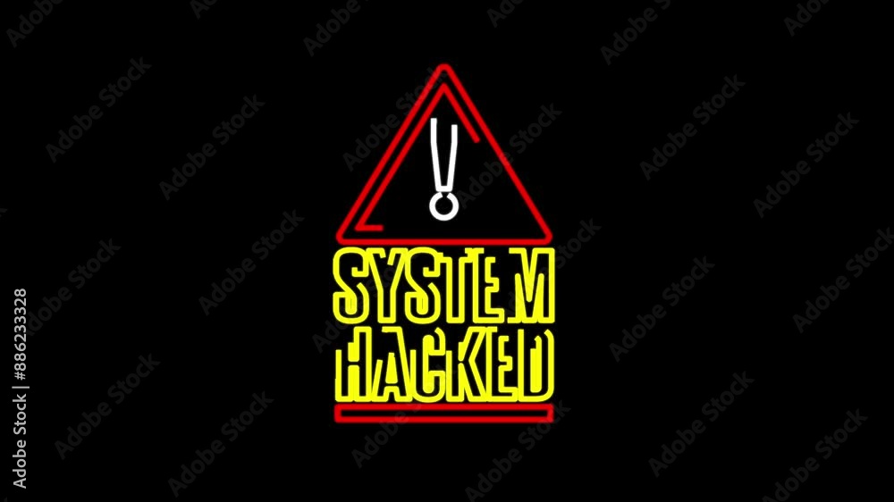 System hacked warning and security breach alert line symbol loopable background. Cyber ...