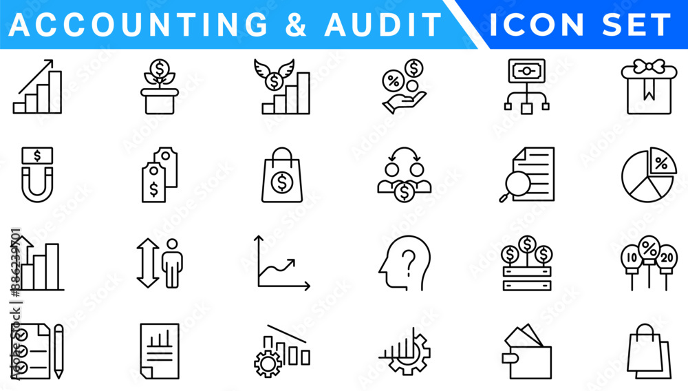 Accounting and audit icon set. Taxes and accounting line icons ...