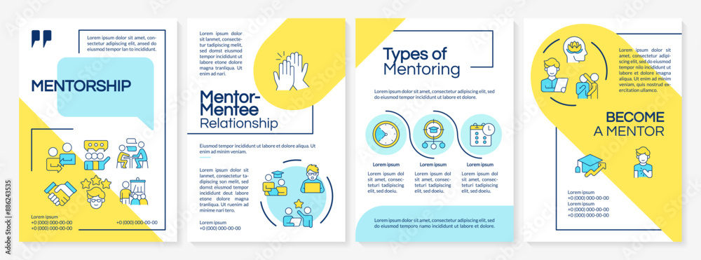 Mentorship yellow and blue brochure template. Mentor and mentee ...