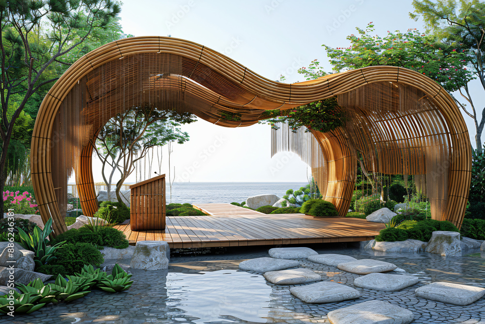 concept design of an outdoor shaded canopy structure made of bamboo and ...