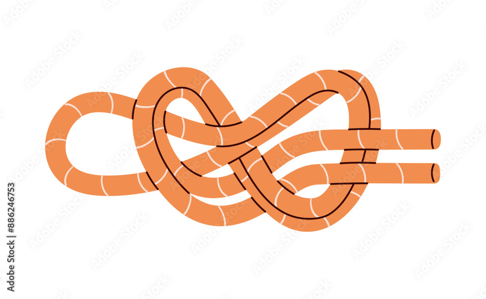 Figure eight on a bight knot. Marine bond, climbing tie closeup ...