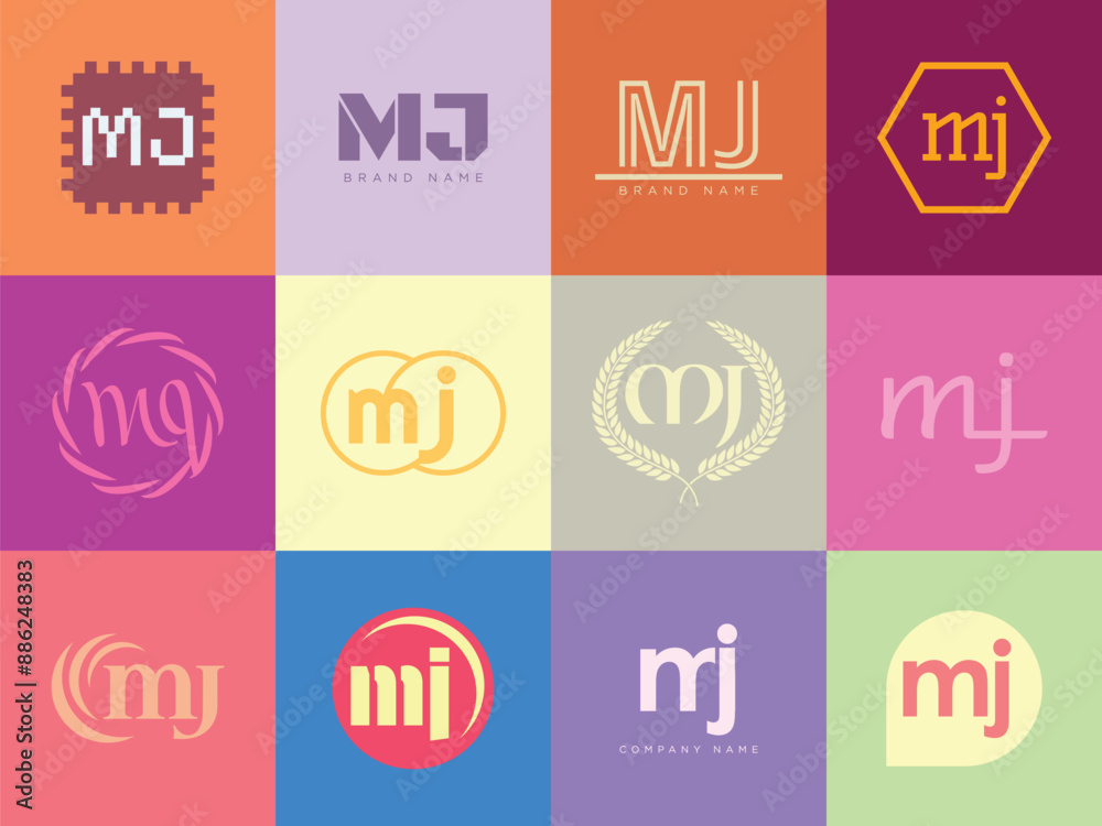 MJ logo company template. Letter m and j logotype. Set different ...