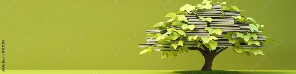 beautiful 3D tree with books as leaves each book radiating knowledge ...