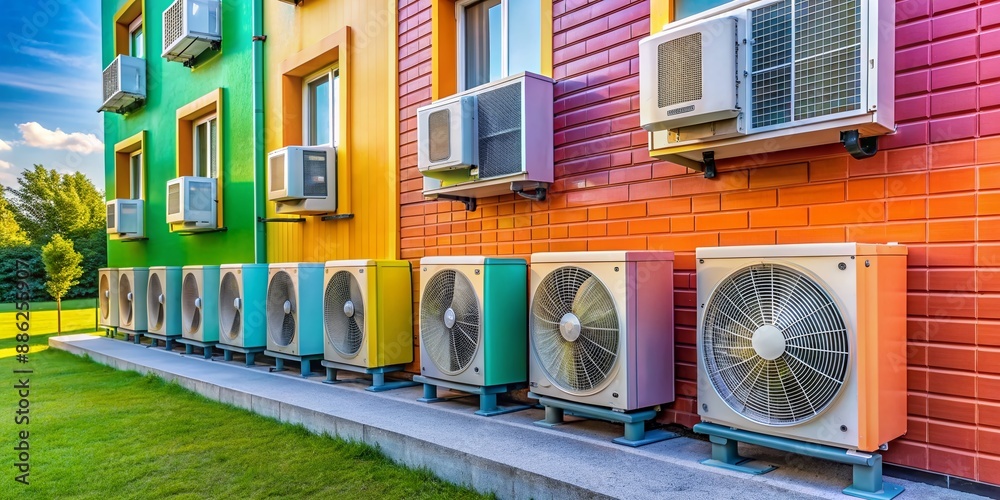 Modern outdoor HVAC units installed on a residential property's ...
