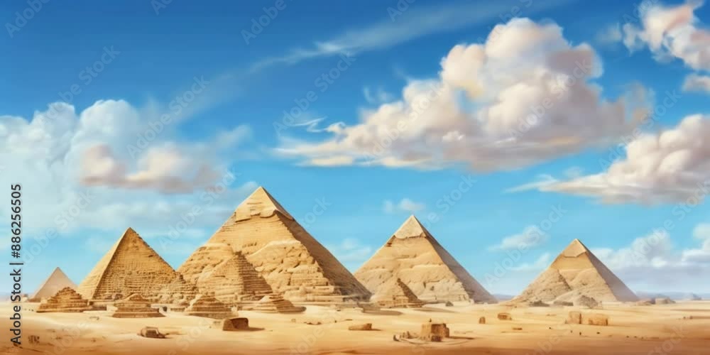 The video shows a 3D animated representation of the pyramids, with ...