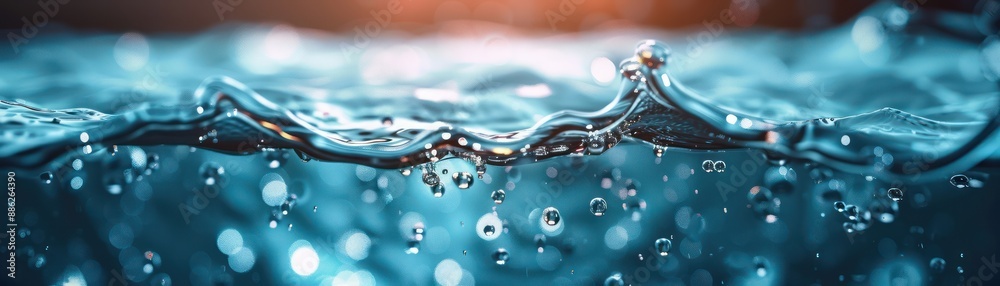 Abstract Water Surface Texture, Blue Liquid with Bubbles and Bokeh ...