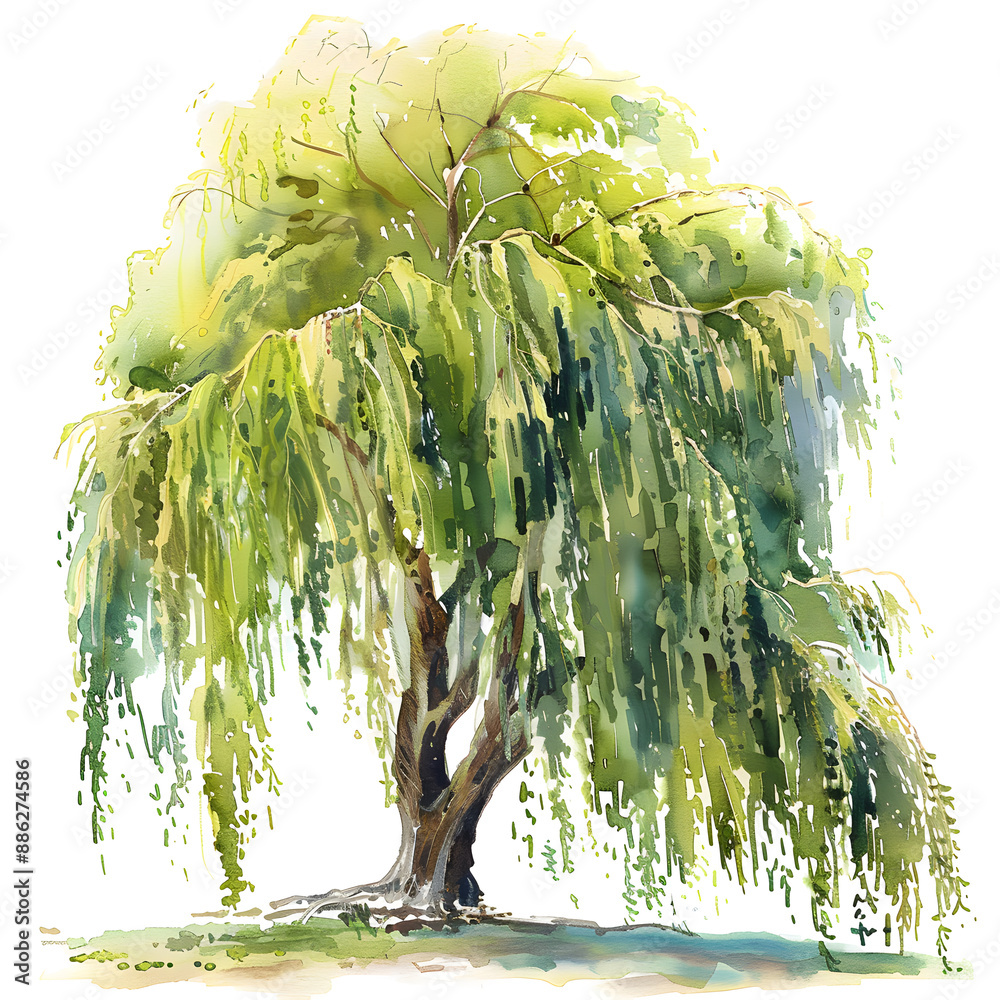 Trees front view, willow PNG, watercolor style vector tree ...