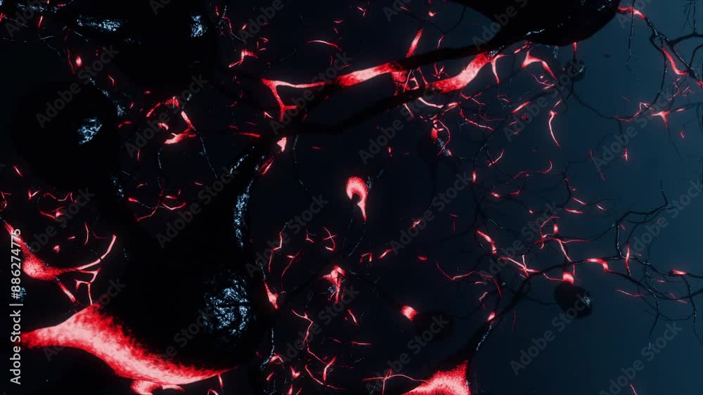 3D animation Depicting neurons firing electrical impulses. Brain nerve ...