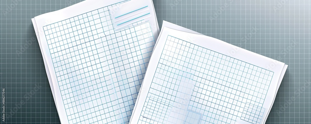 Detailed vector illustration of realistic square lined paper blank ...