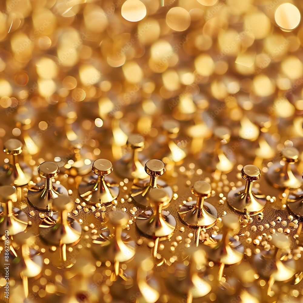 Golden thumbtacks scattered across a gold background. The shp tips and ...