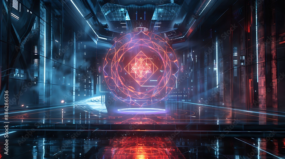 Foto de : The 3D Ashoka Chakra is depicted as a hologram in a ...