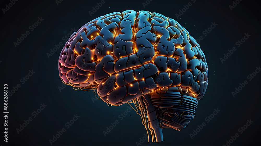 A glowing, digital brain with interconnected circuits and nodes, symbolizing the concept of ...