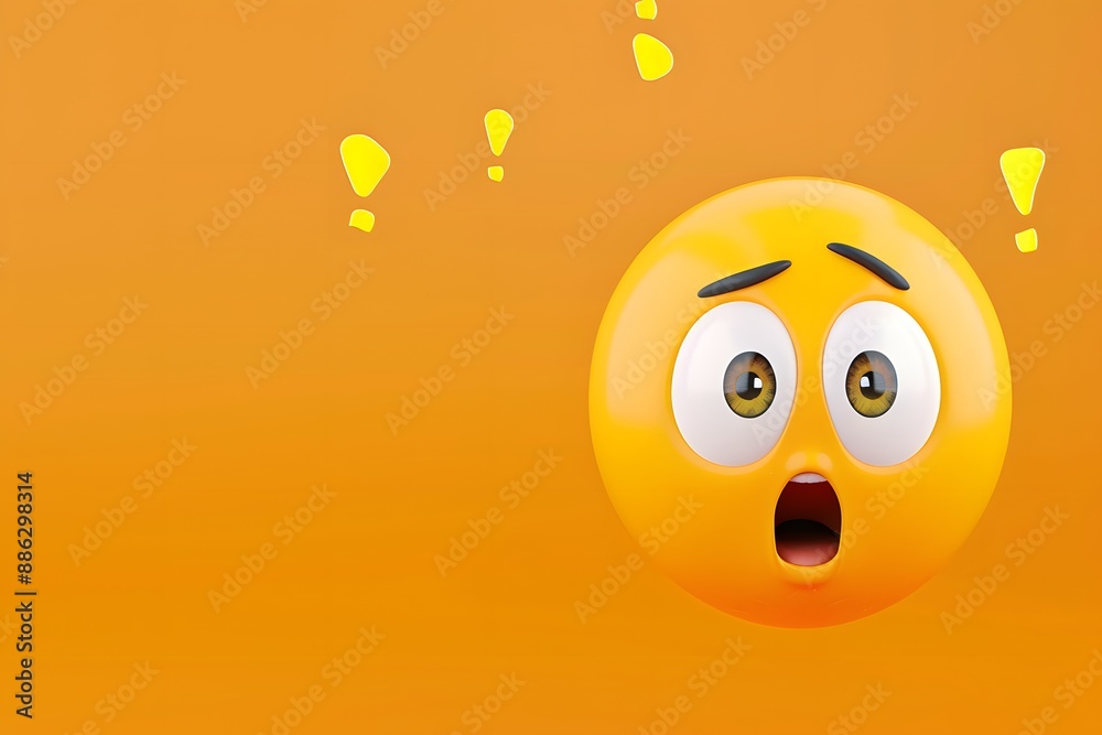 Surprised emoticon with wide eyes and floating exclamation marks on an ...
