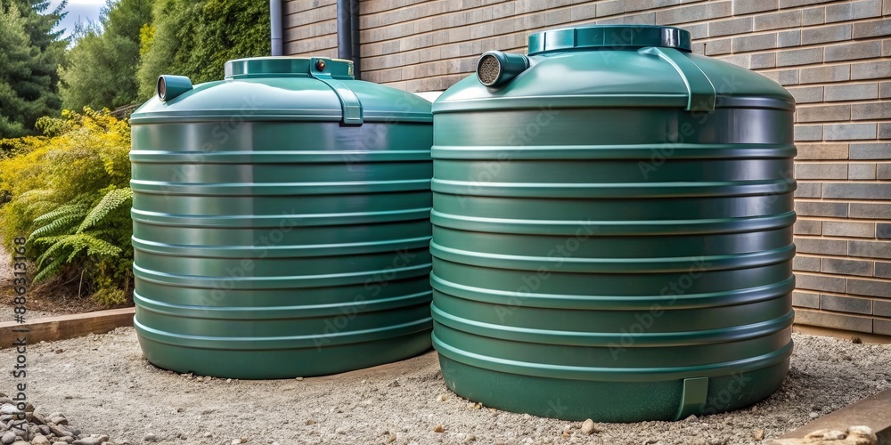 Two plastic underground water storage tanks for eco-friendly rainwater ...