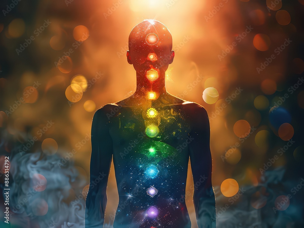 chakra system within the human body, highlighting each energy centers ...