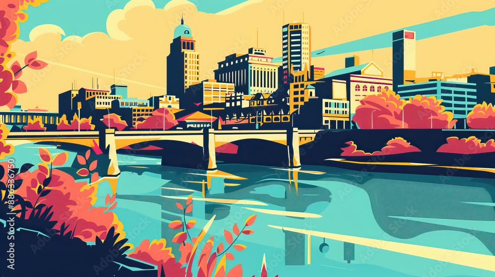 Risograph riso print travel poster, card, wallpaper or banner ...