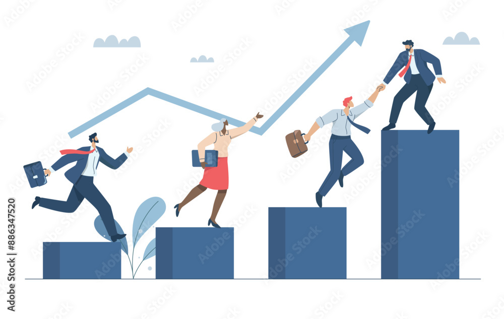 Teamwork, Team friendship, Support or mentoring to achieve business ...