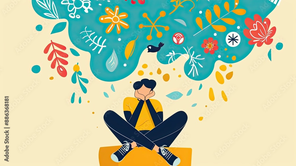 Mental health awareness flat design top view wellness theme cartoon ...