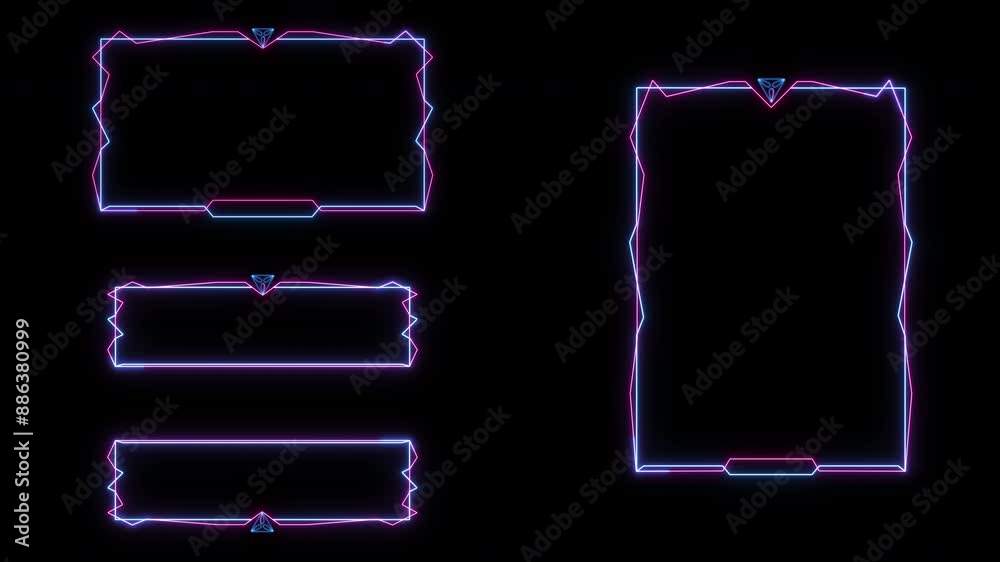 Neon looped light frame for game streaming video on a transparent ...