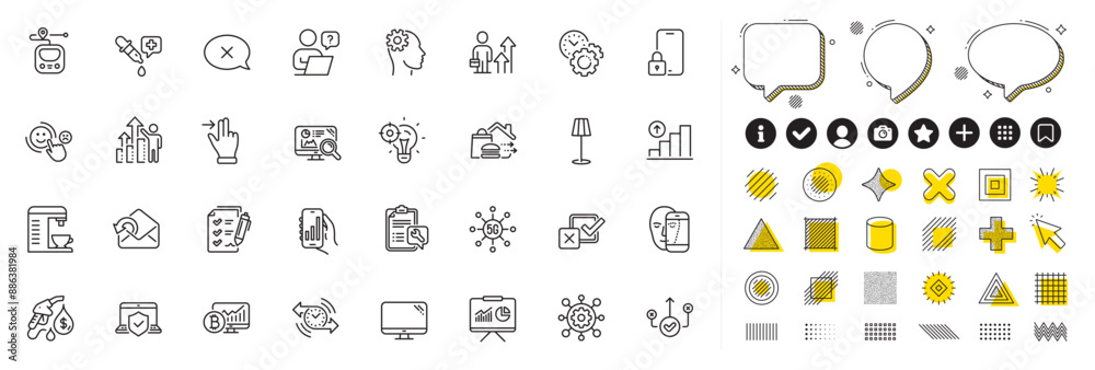 Vetor de Set of Reject, Presentation and Send mail line icons for web app. Design elements ...