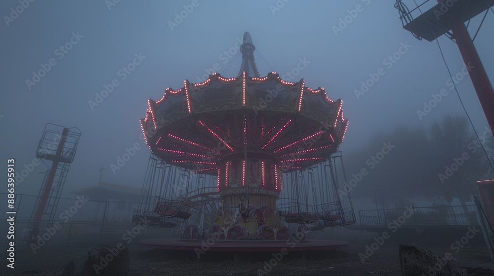 Halloween background, haunted carnival with abandoned rides, eerie ...