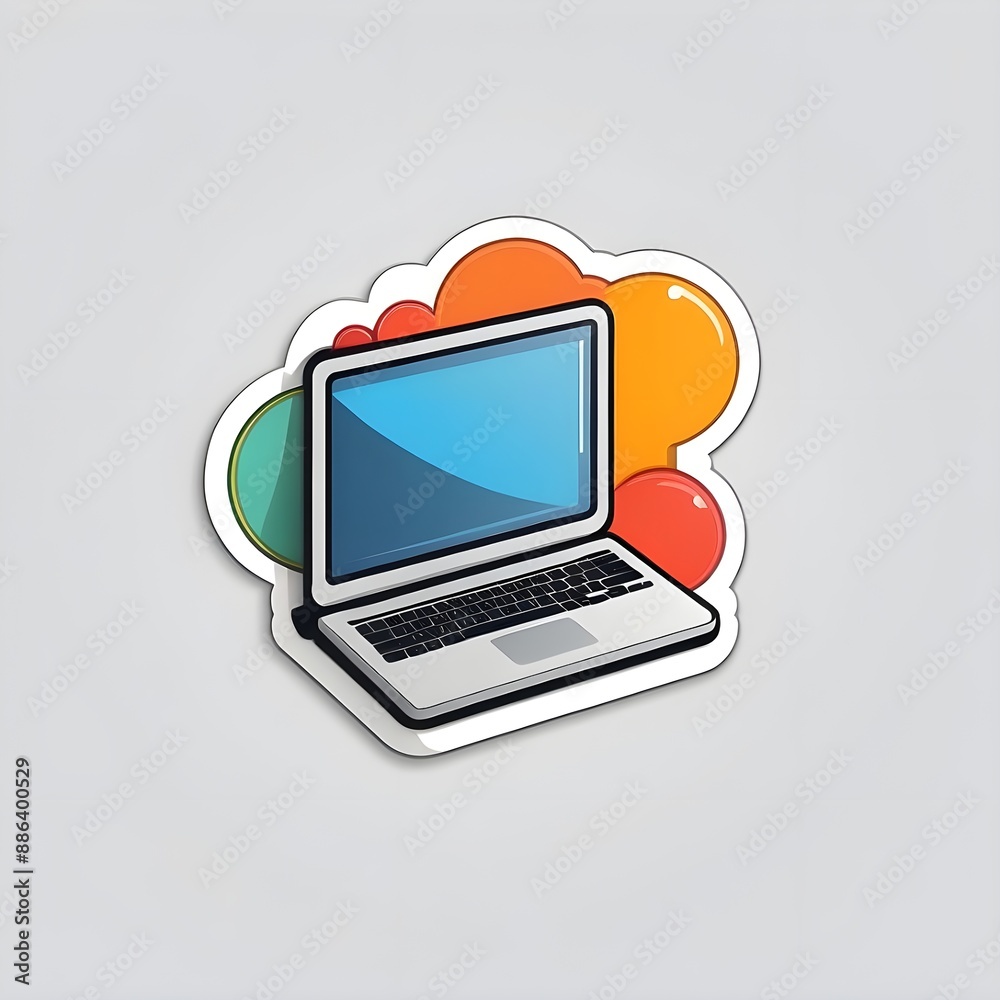 Laptop in the Cloud: A vibrant illustration of a modern laptop set ...