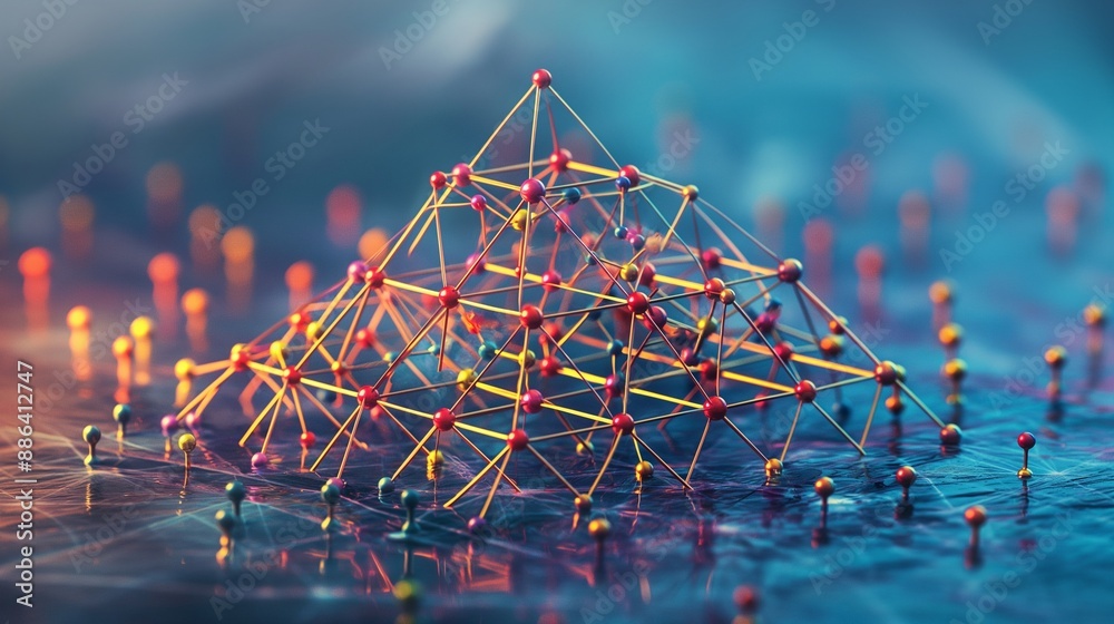 An illustration of a pyramid made up of interconnected network nodes ...