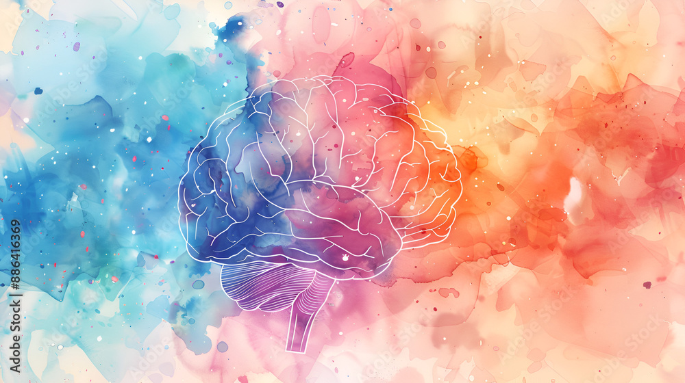 Abstract colorful watercolor human brain organ splash illustration ...