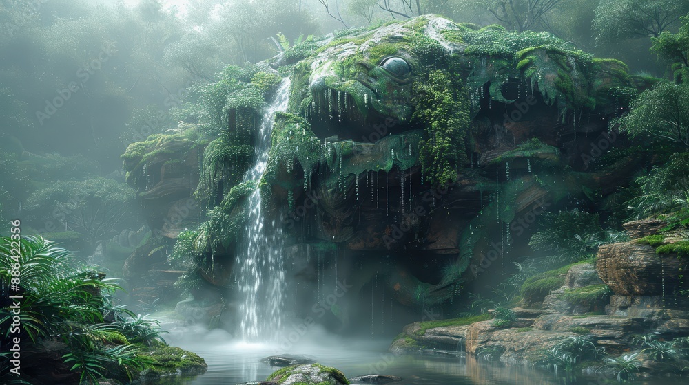 Serene Serpent's Cliff: Surreal Hyper-Realistic Landscape with Snake ...