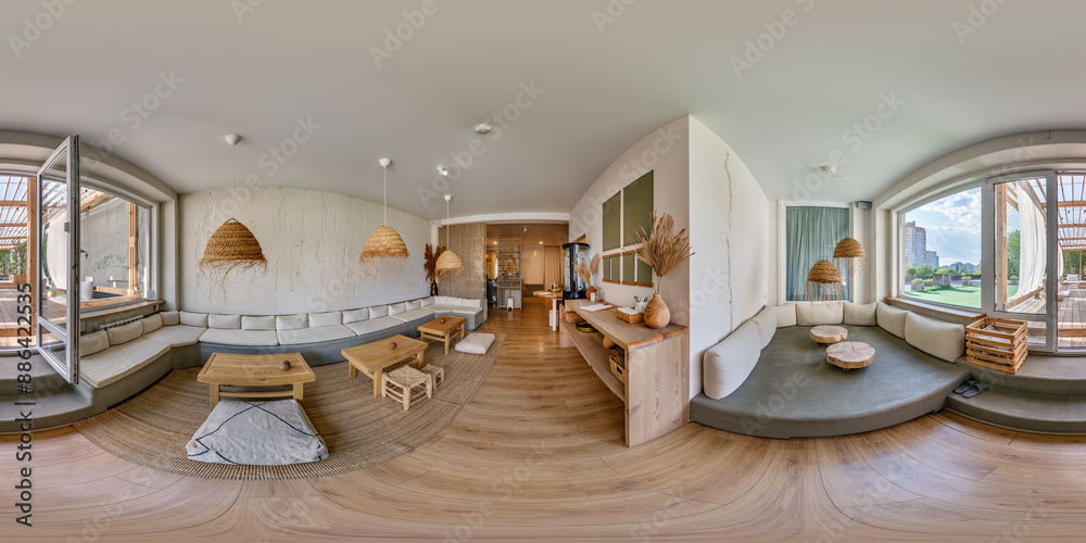 hdri 360 panorama inside interior of stylish eco frendly cafe or cozy ...