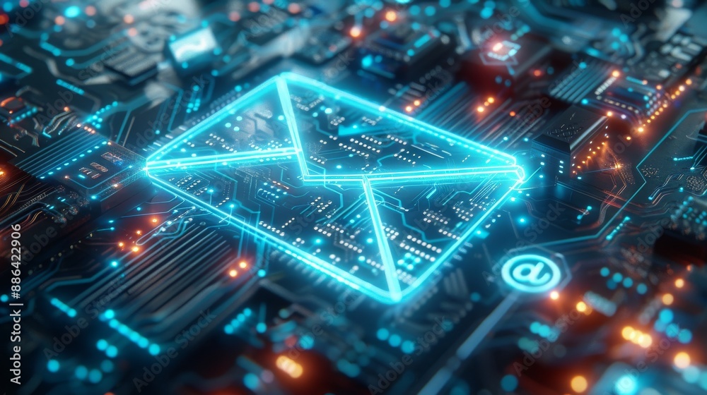 High-tech futuristic background forming an icon of a letter envelope ...