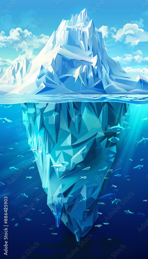 Iceberg floating on sea ocean water. Frozen block iceberg, arctic ...