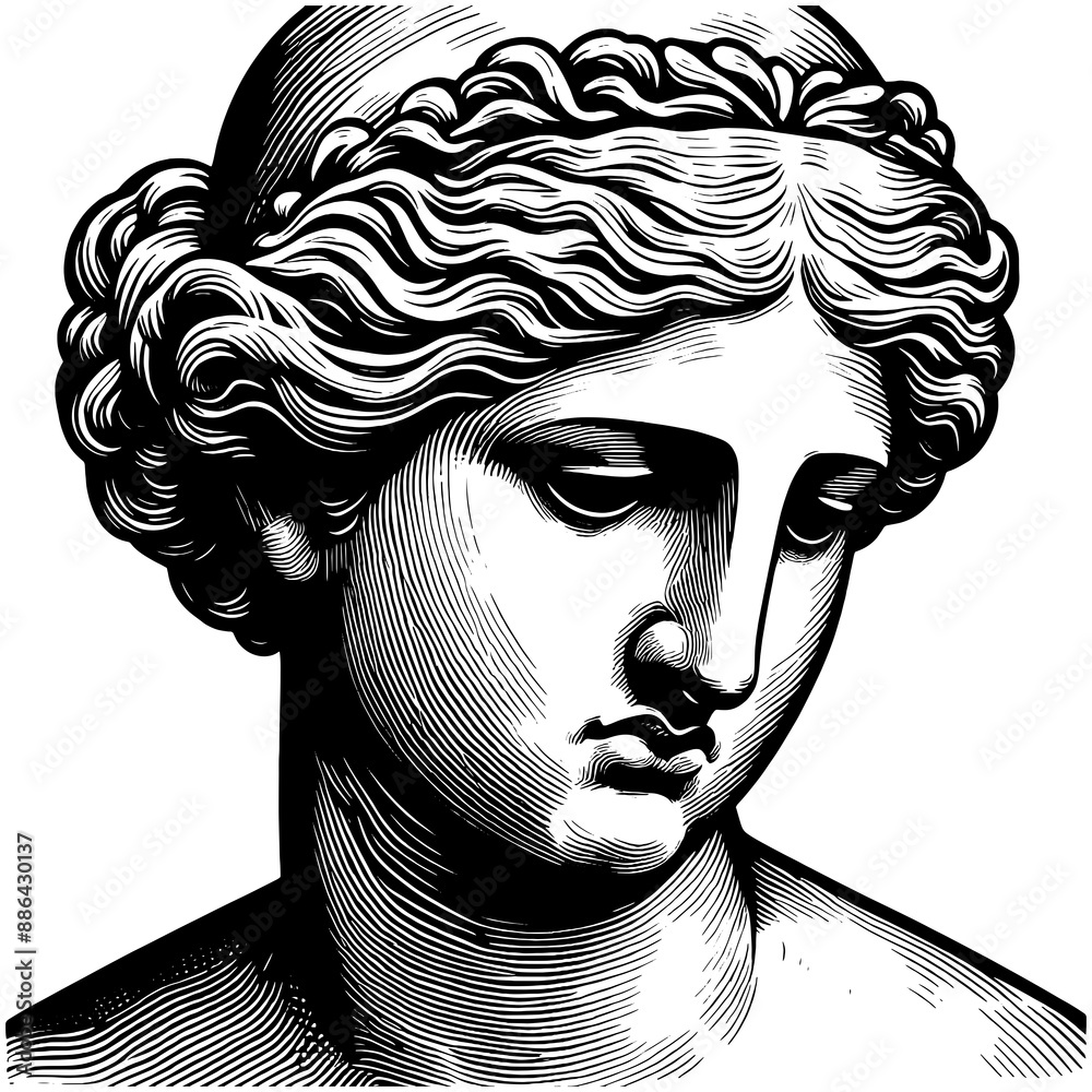 classical Greek statue, depicting a sad serene woman with a laurel ...