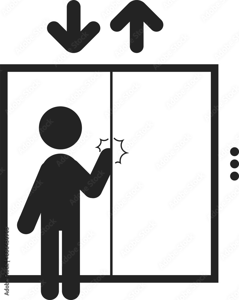 Isolated pictogram sign hand pinched by closing door, for elevator or ...