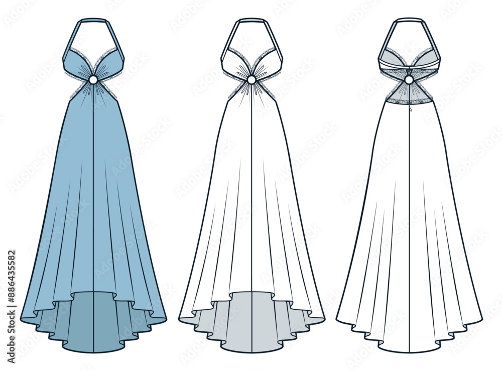 Evening maxi Dress technical fashion illustration. Lace Dress fashion ...