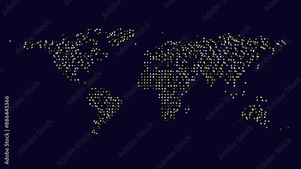 This image is a map of the world made up of dots. Each dot represents a ...