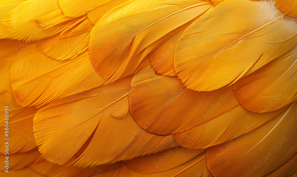 Abstract background with a golden yellow feather texture. Close-up view ...