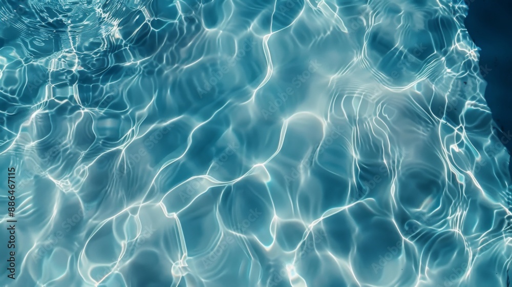 Top view blue water caustics background. Clear ripples pool water ...