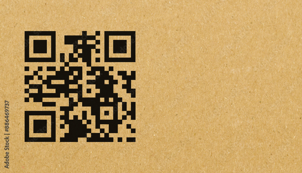 QR code sample for smartphone scanning isolated on cardboard background ...