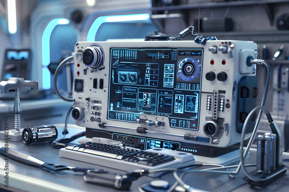 Modern High-Tech Device in Professional Workspace with Accessories ...