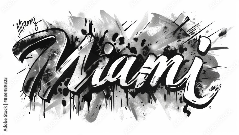 Isolated on transparent background, Miami is written in graffiti-style ...