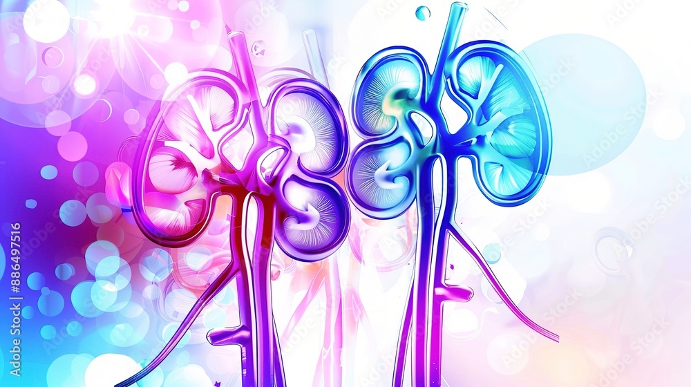 Illustration of a kidney with renal failure, highlighting the ...