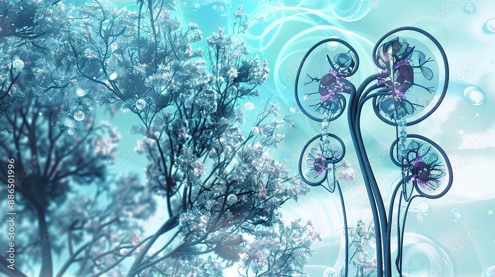 Illustration of a kidney with renal failure, highlighting the ...