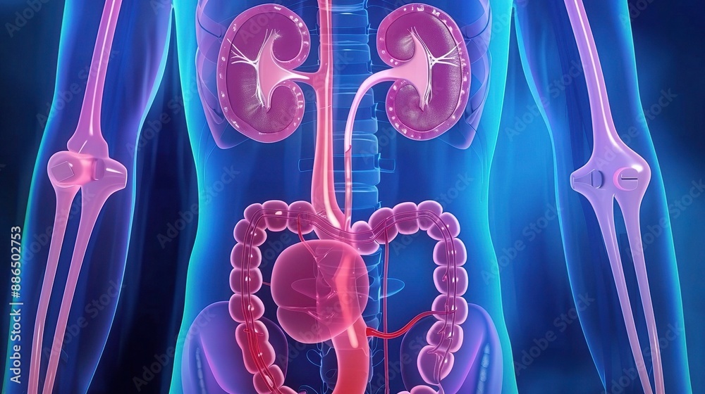 Illustration of a kidney with renal failure, highlighting the ...