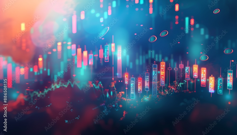 Surreal depiction of a candlestick graph chart, blending realistic ...