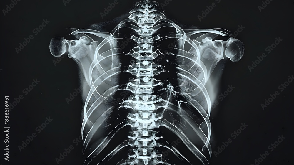 X-Ray of a Rib Cage: X-ray image of a human rib cage, highlighting ribs ...