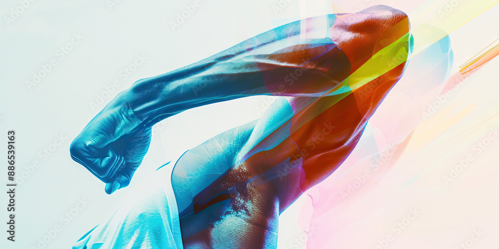 Simplified Strength: A muscular arm flexed, emerging from a white ...