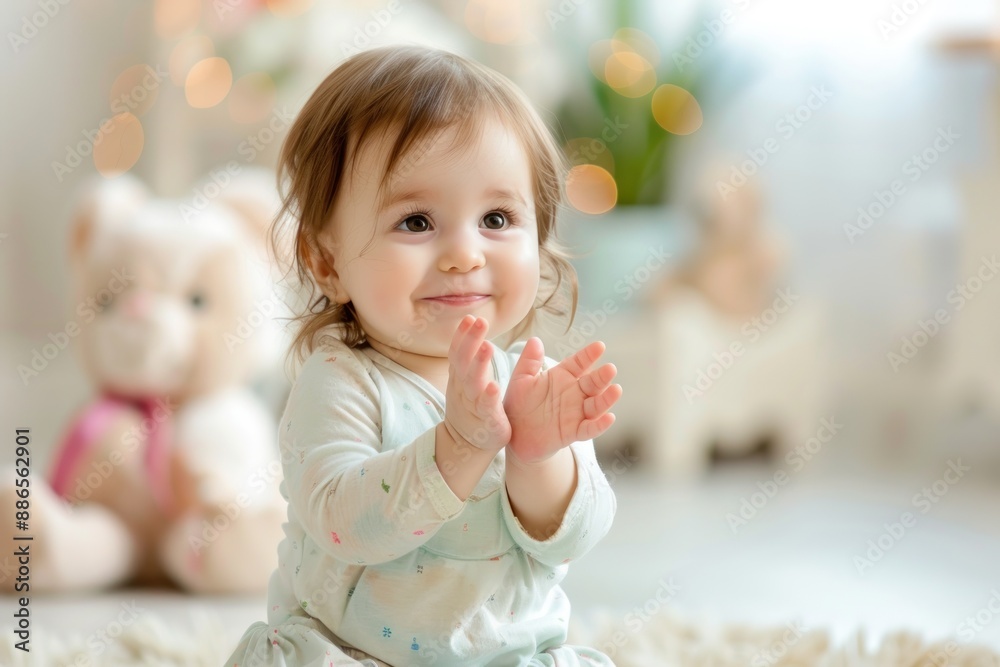 Adorable baby clapping hands during an exercise session, cute and ...