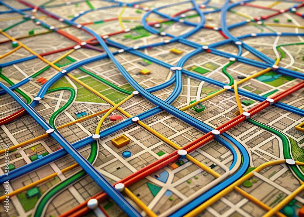 A meticulously unfurled roadmap reveals a complex network of paths and ...